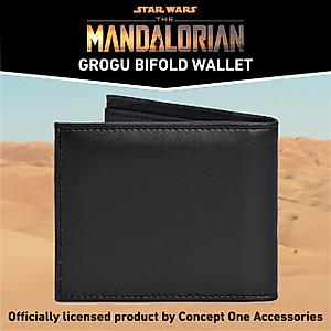 Concept One Star Wars Grogu Wallet, The Mandalorian Slim Bifold Wallet with Decorative Tin Case, Black and Green