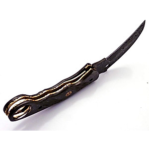 8.5" Handmade Damascus Folding Pocket Knife Karambit Knife Hunting Knife Handle Damascus Steel with Leather Sheath 108, 203