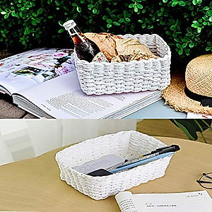 HQBL Woven Storage Baskets Set of 3, Recycled Paper Rope Bin Organizer Shelf for Cupboards Decorative Home Closet Drawer Dresser,Perfect for Storing Small Household Items