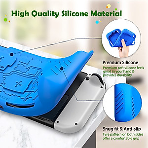 Fintie Case for Nintendo Switch OLED Model 2021 with 3 Game Card Slots, Anti-Slip Soft Silicone Shockproof Protective Cover, Ergonomic Grip Case for Switch OLED Model Console 7.0", Blue