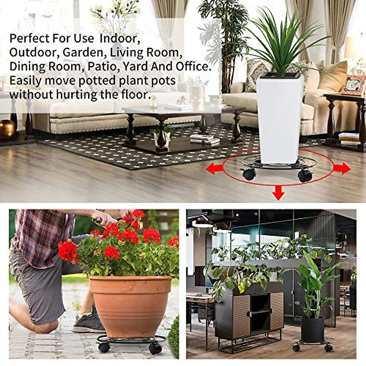 GARTOL 13'' Plant Caddy with Wheels Rolling Plant Stand with Wheels, Heavy Duty Iron Garden Flower Pot Planter Mover, Potted Plant Dolly with Locking for Outdoor & Indoor, Including Screws, Nuts