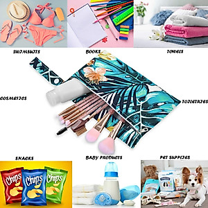 visesunny Blue Palm Leaf Flower Floral 2Pcs Wet Bag with Zippered Pockets Washable Reusable Roomy for Travel,Beach,Pool,Daycare,Stroller,Diapers,Dirty Gym Clothes, Wet Swimsuits, Toiletries