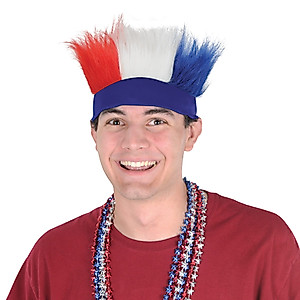 Beistle Red, Whtie & Blue Hairy Headband – Novelty Hat for Fourth of July Parties, Halloween Costume Dress Up, France Themed Accessories, Patriotic Headwear