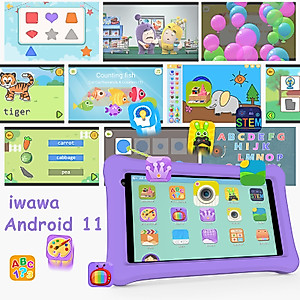 Kids Tablet 7 inch, Android 11 Tablet for Kids, 16GB Toddler Tablet with Bluetooth, IPS Screen, Parental Control, Kids Software PreInstalled, Dual Camera Shockproof Case for Education (Purple)