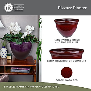 The HC Companies 12 Inch Pizzazz Decorative Round Planter - Lightweight Premium Resin Plant Pot with a Ceramic Look for Indoor Outdoor Use, Warm Red