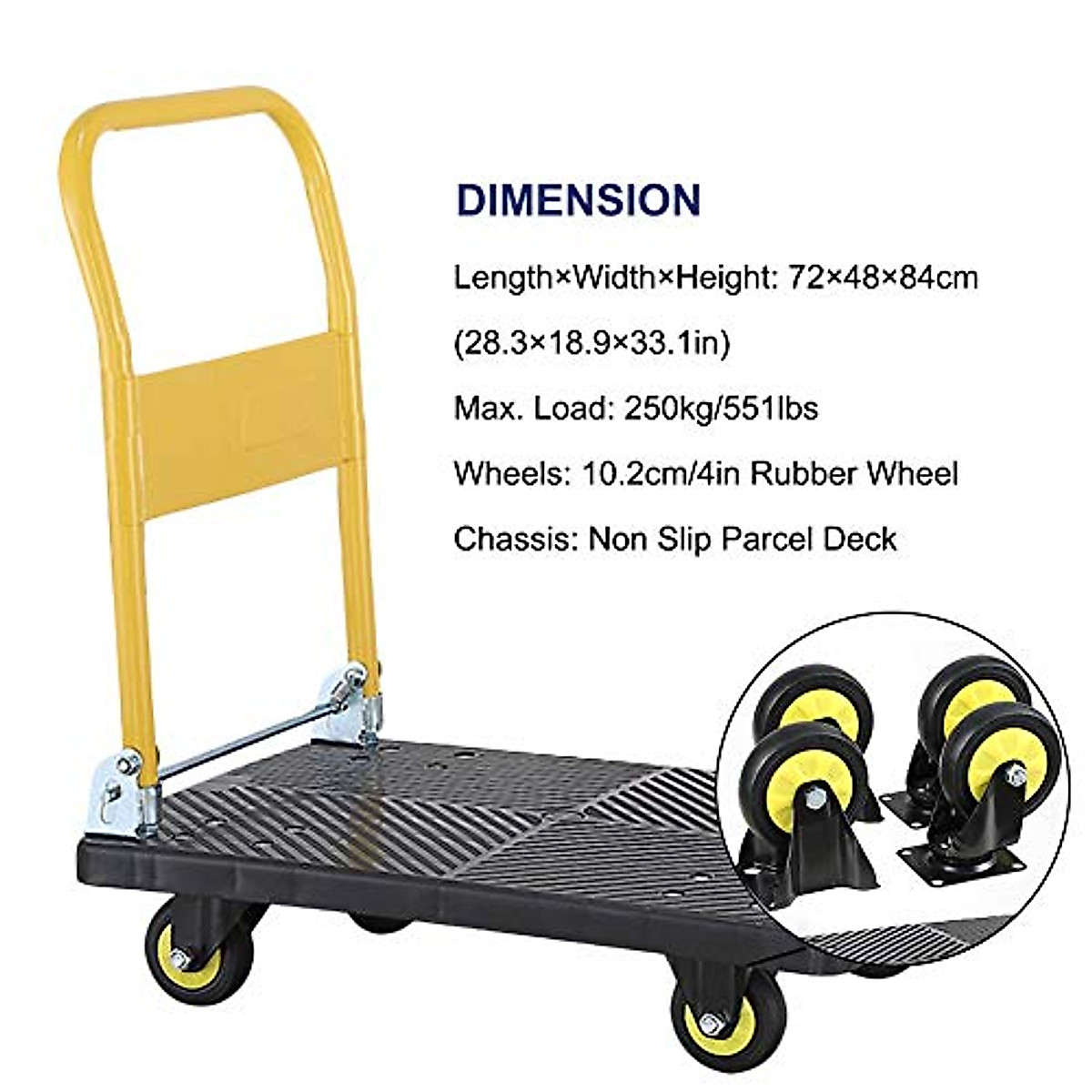 -Trolleys,Beauty Salon Cart Trolley Space-Saving Folding Platform Trolley on Wheels, 250Kg/400Kg Load Capacity Package Cart Portable Utility Cart for Warehouse/Medium