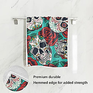 HUSSRITY Mexican Rose Skull Towels Super Soft Hand Towel Highly Absorbent Washcloths Quick Dry Bath Towel 30x15 Inch Durable Lightweight
