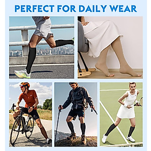 MGANG® 15-20 mmHg Compression Stockings, Knee High Compression Socks for Men and Women, Opaque, Best for Nursing, Running, Travel, Sitting, Standing, Muscle Recovery, Swollen Legs, Beige 4X-Large