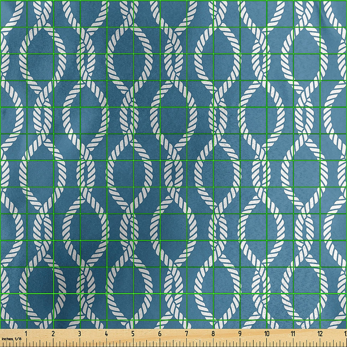 Ambesonne Nautical Fabric by The Yard, Oceanic Art Themed Monochrome Pattern of Integrating Look Modern Stripes Print, Decorative Satin Fabric for Home Textiles and Crafts, White Sea Blue