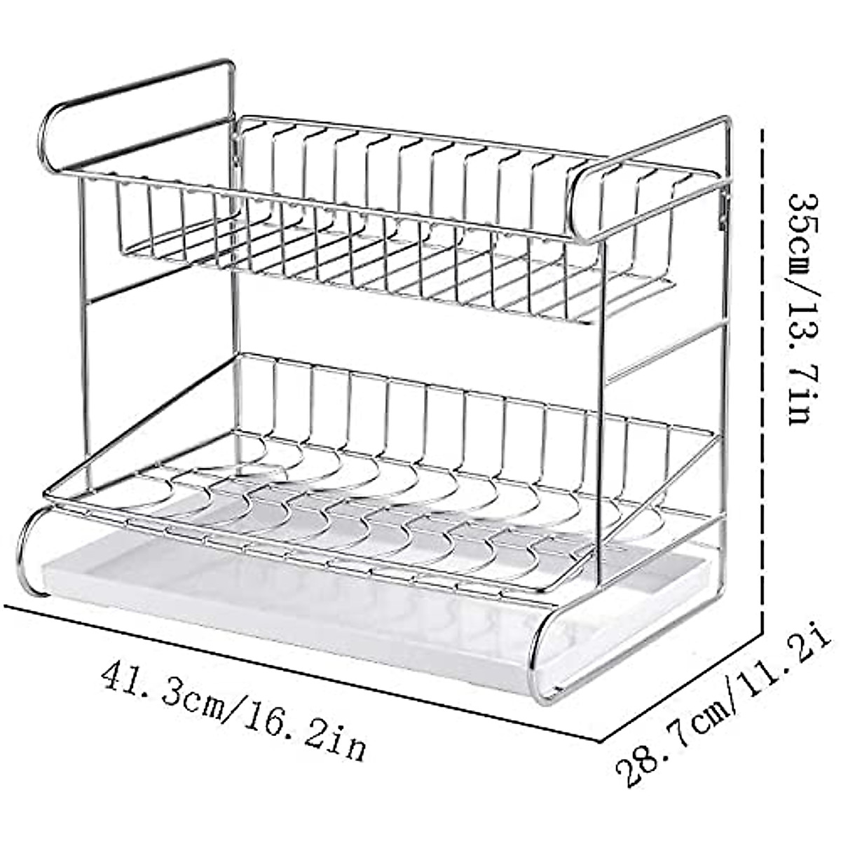 Plate Rack Draining Dish Rack 2 Tier Dish rack 304 Stainless Steel Dish Drainer Rack Holder Dish Drying Rack with Removable Draining Pan Plate Holder