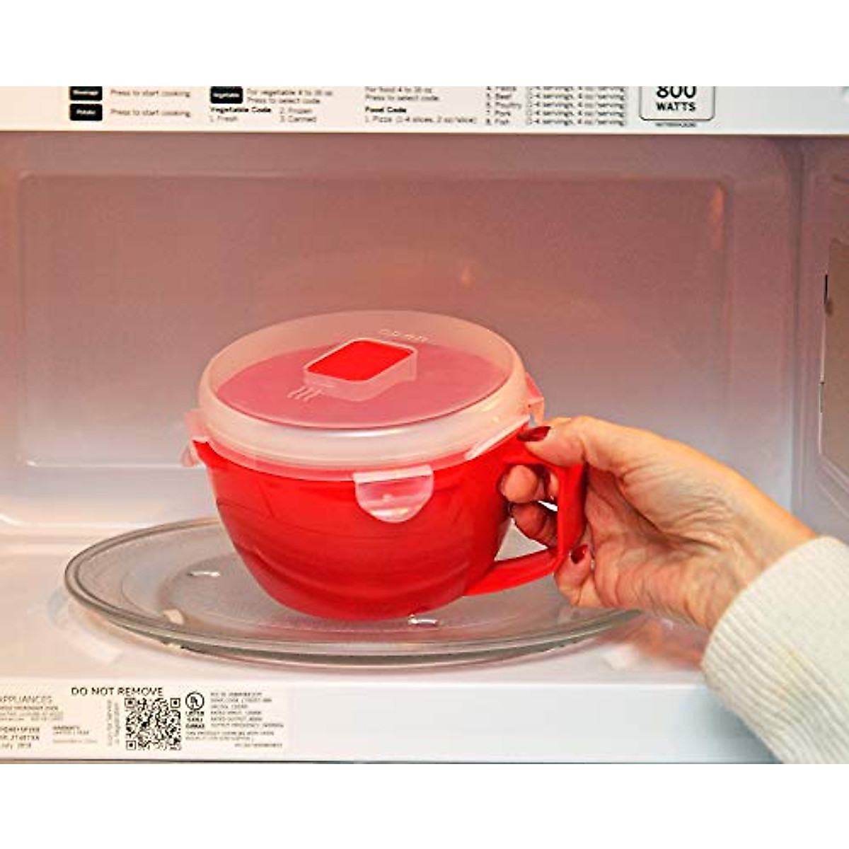 Home-X Microwave Soup Mugs with Lid- Set of 2, Microwave Soup Bowls with Handle and Vented Lid, BPA Free Dishwasher Safe, 32oz Capacity, Set of 2, 7 ¼" L x 5" W x 4" H, Red