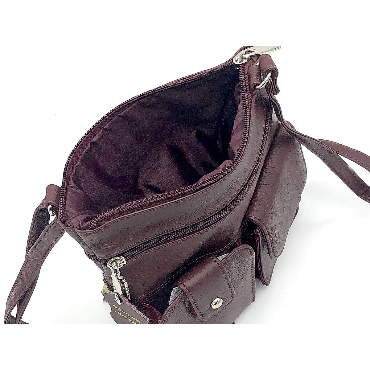 Goson Leather Crossbody Mini Purse Organizer Travel Bag - Hand Crafted Brown Cowhide Leather Purse