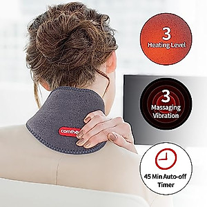 Comfheat USB Neck Heating Pad with Vibration Heated Neck Wrap for Pain Relief, Neck Massage Heat Pad Thermal Wram Therapy for Soreness Stiffness, 3 Heat Levels Auto Shut Off (Non-Rechargeable)