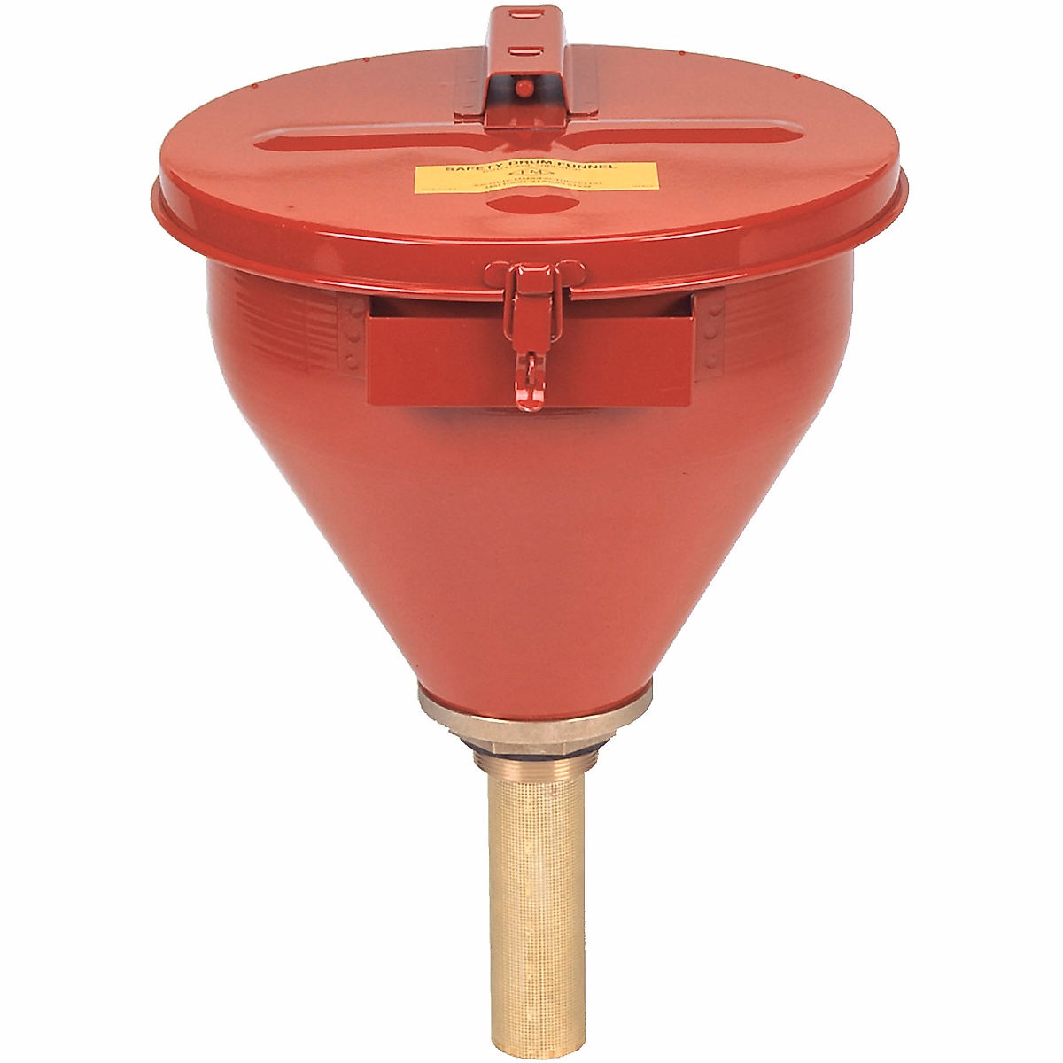 Justrite 2.6 Gallon Drum Funnel for Flammables with Emergency-Fusing Self-Closing Cover, Flame Arrester, and 2" Bung Hole Adapter, Made in The USA, 08207
