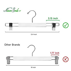Nature Smile Solid Wooden Skirt Pants Hangers 20 Pack,Premium Wood Bottom Shorts Hangers for Slacks Trousers with Larger Adjustable Anti-Rust Clips (White)