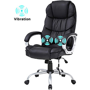 Ergonomic Task Desk Computer Chair Home Office Chair, Massage Function Lumbar Support Soft Comfort with Armrest High Back PU Leather Chair Adjustable Rolling Swivel, Nice Chic Best Home Office Chair