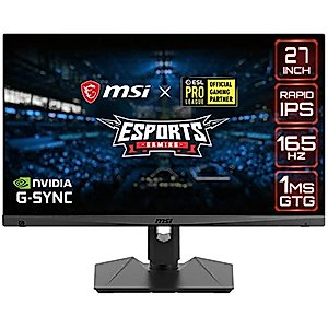 MSI QHD Rapid-IPS Quantum DOT Gaming Non-Glare Super Narrow Bezel 1ms 2560 x 1440 165Hz Refresh Rate Adjustable Arm G-Sync Compatible 27” Gaming Monitor (Optix MAG274QRF-QD)