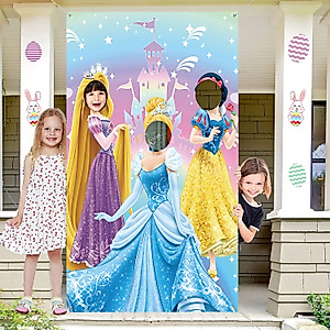 Princess Photo Door Banner Princess Face Photography Fabric Banner Backdrop Princess Birthday Party Decorations Kids Party Game Photo Background