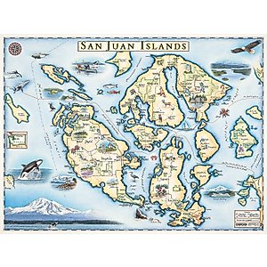 San Juan Islands Hand-Drawn Map – 24x18 Vintage-Style Lithographic Print – Made in USA