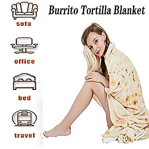 GZDDG Burrito Tortilla Blanket, Perfectly Round Novelty Food Wrap Blanket Creative Food Flour Throw, Comfort Wearable Blanket for Bed & Sofa (59 inch)