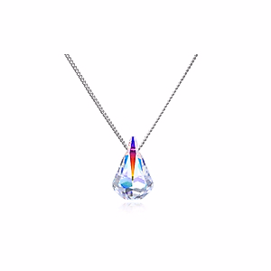 Savlano 14K White Gold Plated Aurora Borealis Drop Cut 18 Inches Pendant Chain Necklace For Women