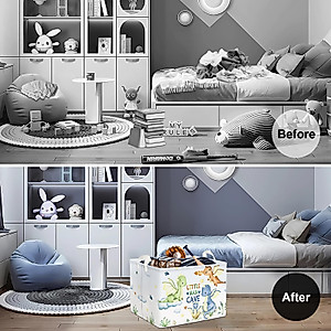 Clastyle 36L Large Rectangle Dragon Gift Basket Star Cloud Blue Book Shelf Basket with Handle Collapsible Toy Clothes Storage Basket for Kid Room Nursery