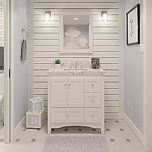 Abbey 36-inch Bathroom Vanity (White/Carrara Marble): Includes White Cabinet with Authentic Italian Carrara Marble Countertop and White Ceramic Sink