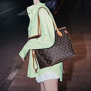 Luxury Shopping Bag Floral 2-in-1 Tote Bag Shoulder Bags for Work Large Capacity Crossbody Bag For women (Brown)