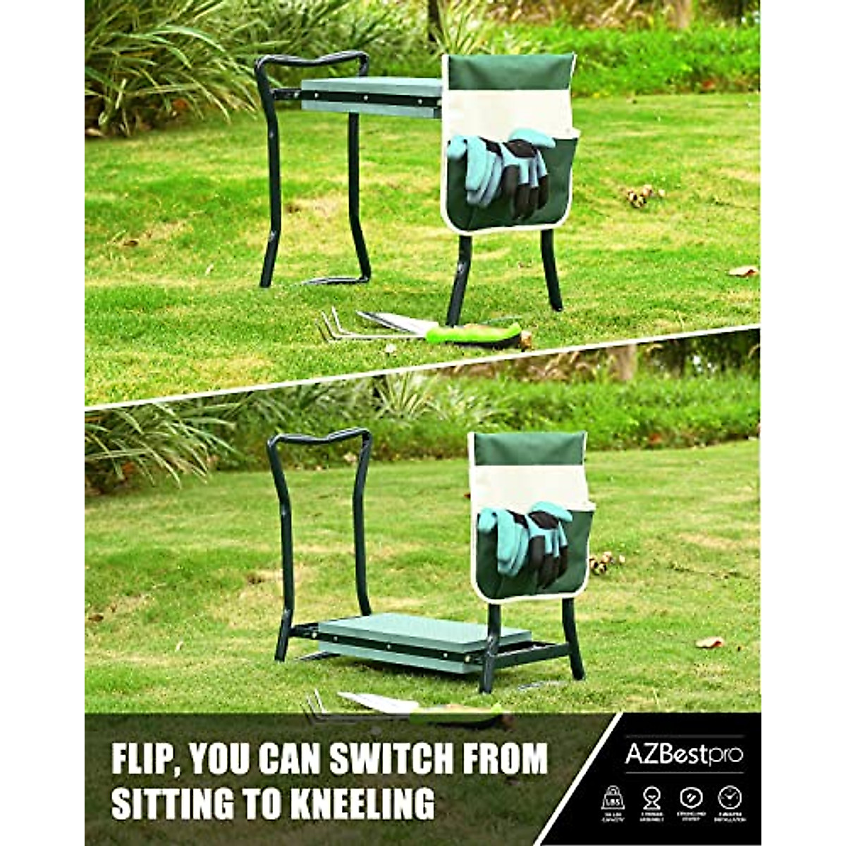 AZBESTPRO Garden Stool and Kneeler,Foldable Gardening Bench with Tool Bag Pouch EVA and Garden Gloves,Garden Kneeler and Seat Gardening Gift for Women Men