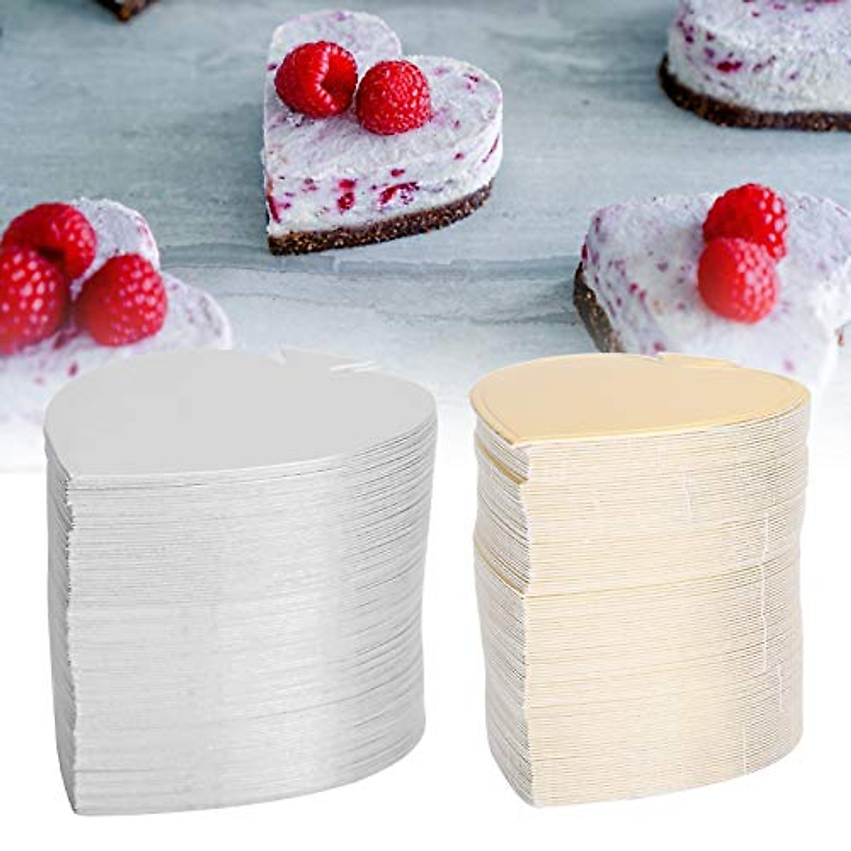 Yosoo Cake Base Board, 100PCS Heart-Shaped Mini Cake Boards Mousse Cardboard Cupcake Base Dessert Display Tray(Gold)