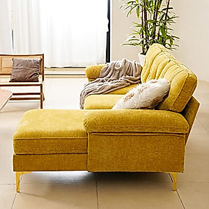 COOSLEEP Convertible Sectional Sofa Couch, 83" L-Shape Sofa Couch with Chaise Convertible,ChenilleFabric Upholstered for Living Room, Apartment, Office (Golden)