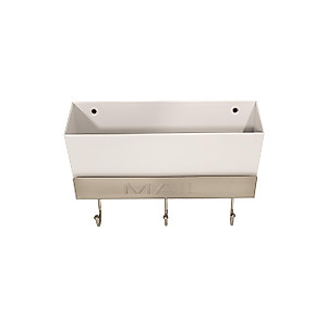 FantasHome Metal Hook Rack with 3 Hooks and Plastic Mail Holder Storage Basket on The Wall for Entryway(White)