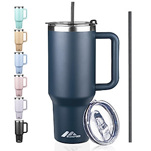 StarSpeed 40 oz Tumbler with Handle and Straw Lid | Stainless Steel Water Bottle Travel Mug Reusable Insulated Cup With Lid And Straw, Keep Cold Heat and Ice for Hours(40oz,Indigo)…