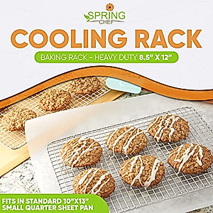 Spring Chef Cooling Rack & Baking Rack - 100% Stainless Steel Cookie Cooling Rack, Wire Baking Rack, Oven Safe 8.5 x 12 Inches Fits Small Quarter Sheet Pan - for Cooking, Baking, Grilling, Smoking
