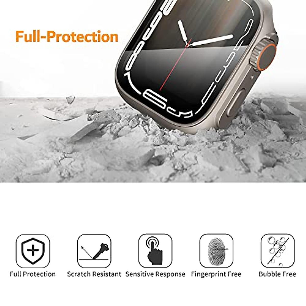 AHNHSKY Protective Case with Tempered Glass Screen Protector Compatible with Apple Watch Series SE 6 5 4 44mm, Ultra Style Slim Scratch Resistant Rugged Hard PC Cover Bumper for iWatch 44 mm