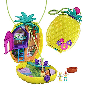 Polly Pocket Dolls & Accessories, 2-in-1 Travel Toy, Pineapple Purse Playset with Micro Polly & Lila Dolls