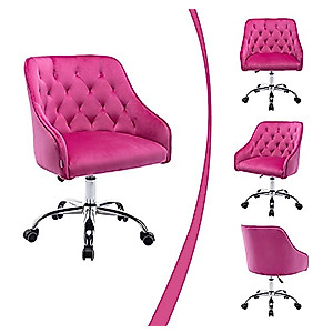 SLEERWAY Velvet Home Office Desk Chair, Modern Swivel Armchair, Comfy Task Chair with Height Adjustable, Upholstered Tufted Computer Chair for Working or Studying (Purple)