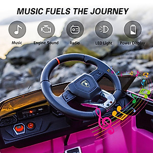 Rock Wheels Licensed Lamborghini Urus Ride On Truck Car Toy, 12V Battery Powered Electric 4 Wheels Kids Toys w/Parent Remote Control, Foot Pedal, Music, Aux, LED Headlights, 2 Speeds (Pink)