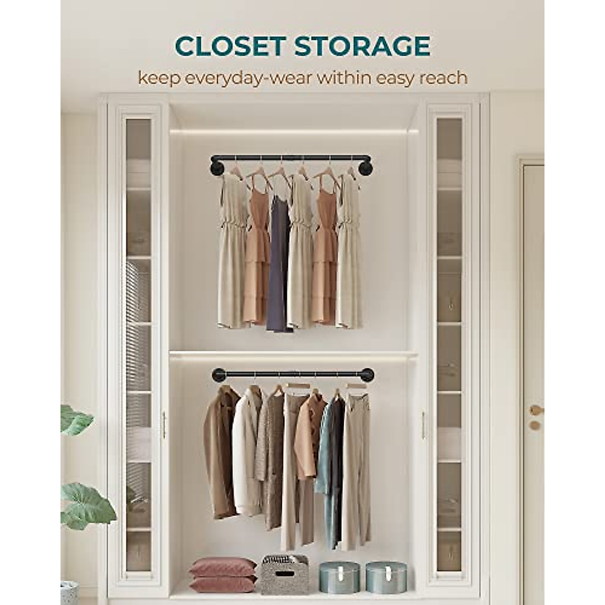 OROPY Industrial Pipe Clothes Rack Wall Mounted Set of 2, 38.4 inches Heavy Duty Iron Pipe Clothing Garment Rail, Multi-Purpose Clothing Hanging Rod for Laundry Room and Closet Storage