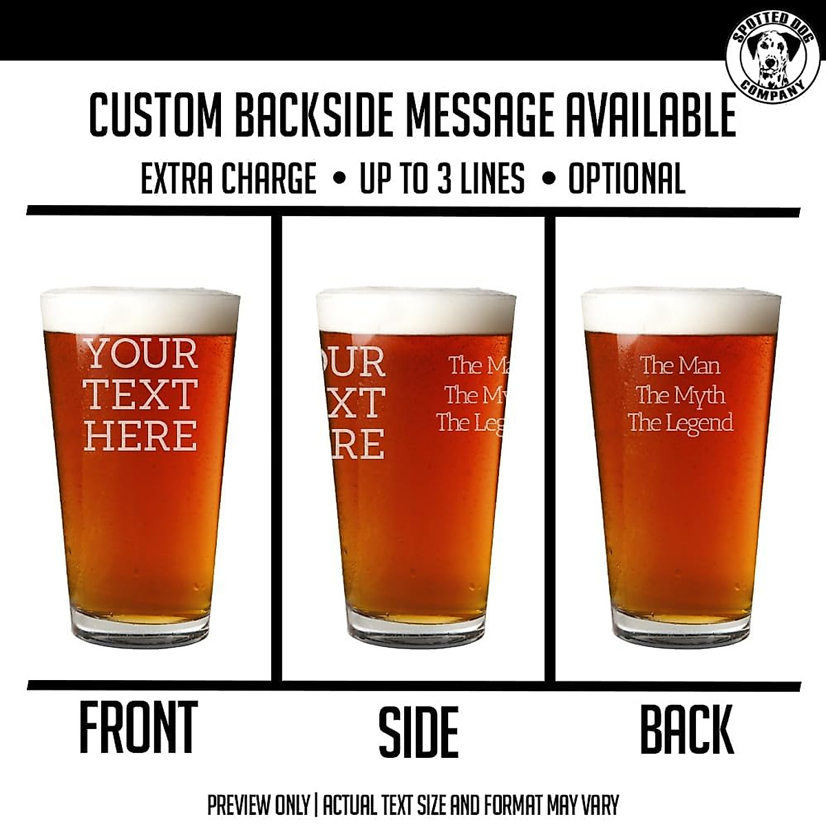 Personalized Etched Custom Message 16oz Pint Beer Glass, Your Text Here - Custom Text Engraved glasses, Customized Pint Glasses, Birthday gifts for Men Him