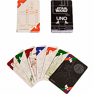 Mattel Games UNO Star Wars Technical Schematics Card Game for Kids & Adults with Blueprints of Space Stations, Ships & Droids