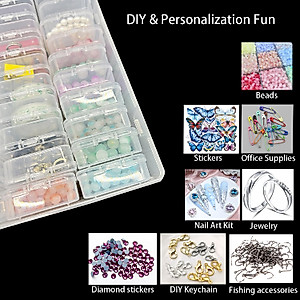 Bead Organizer Box,30Pcs Small Bead Organizers Storage Clear Plastic Bead Containers with Label Sticker for Bracelet Making DIY Jewelry Diamond Art Craft Nails Tackle Seeds Box Organizer
