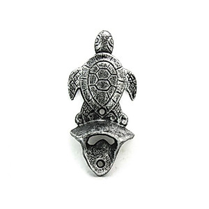 Hampton Nautical Antique Silver Wall Mounted Turtle Bottle Opener 6"-Vintage Cast Iron Decor-Sea Life