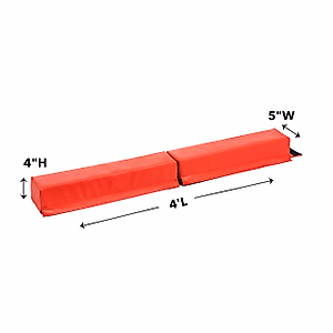 Hearthsong 4-Foot Gymnastics Balance Beam, 24 "L x 5"W x 4"H, Red, 2-Piece Lightweight Foam, Hook and Loop Connectors, Non-Slip Surface, Ages 3 and Up