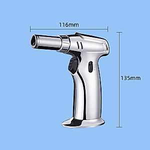 Butane Torch, ibforty 3 Flames Inflatable Cooking Torch Kitchen Lighter, Strong Three Flames with Safety Lock Adjustable and Locking Flame (No Butane Gas)(Silver)