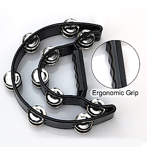 Bealuffe Tambourine Double Row Hand Held Percussion Tambourine with Metal Jingles for KTV Party (Black)