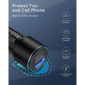12 Volt USB Outlet, 30w+18w Dual Port USB C Car Charger, Super Fast Charging Cigarette Lighter Adapter Usbc Cargador Carro Auto Plug Phone Car Charger for Android Samsung Galaxy, Google, Apple iPhone
