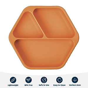 Tiny Twinkle Silicone Suction Baby Plate, Suction Grip Divided Dish for First Foods and Self-Feeding Toddlers, Baby Led Weaning Supplies for Independent Eating (Cinnamon Plate)