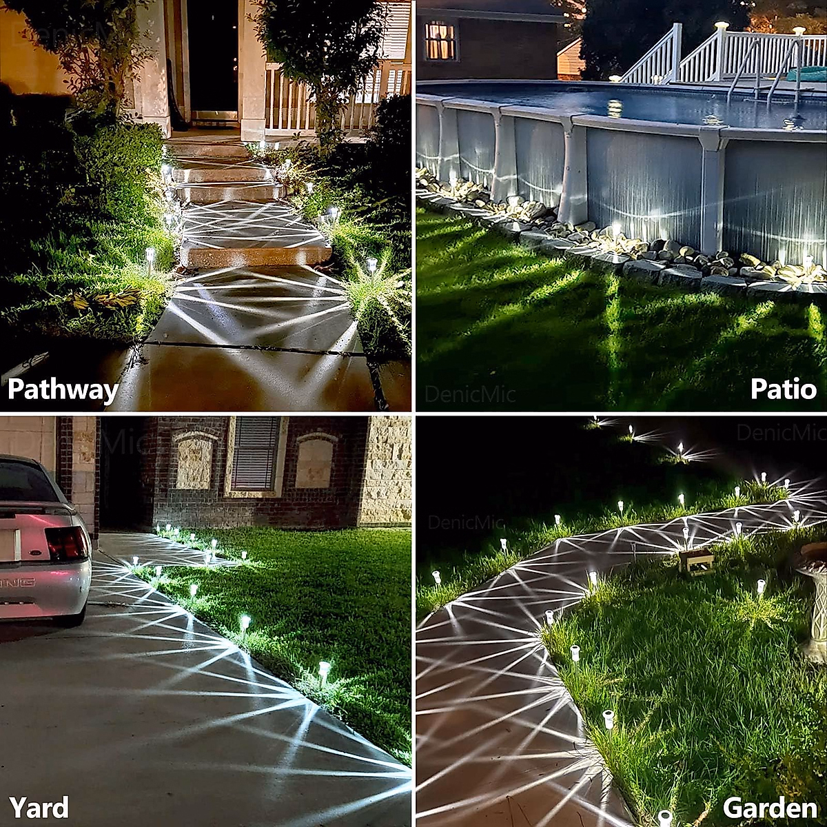 DenicMic Solar Lights Outdoor Pathway Lights 6000K LED Waterproof Acrylic Lamp Head Stainless Steel Stake for Yard Garden Landscape Path Walkway Driveway Patio Lawn (15Pack Cold White)