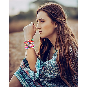 XOCARTIGE Beaded Stretch Bracelets for Women Colorful Clay Fruit Happy Face Bead Bracelet Rainbow Heishi Bracelet Set Stackable Pearl Y2K Bracelets Summer Beach Accessory (7PCS Happy Face Bracelet)